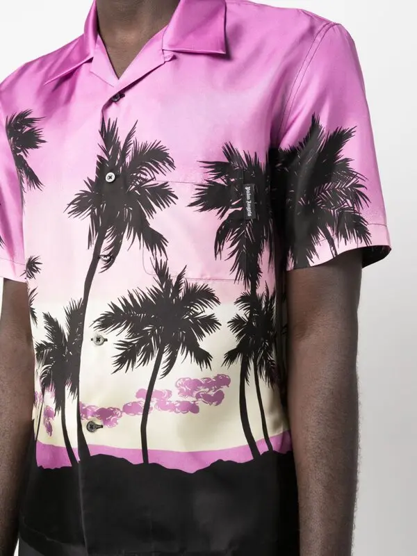 Palm Angels Palm Tree-print Silk Shirt - Purple