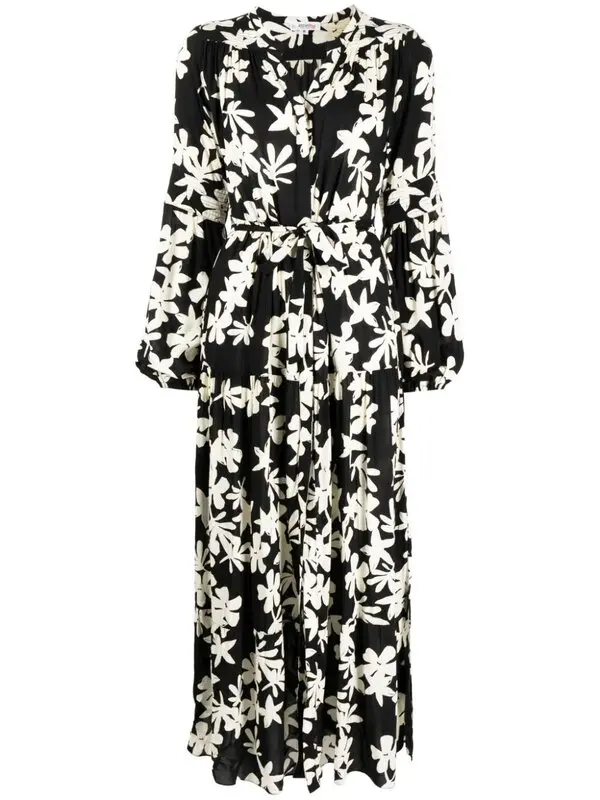 LEMLEM Floral-print Peasant Dress - Black