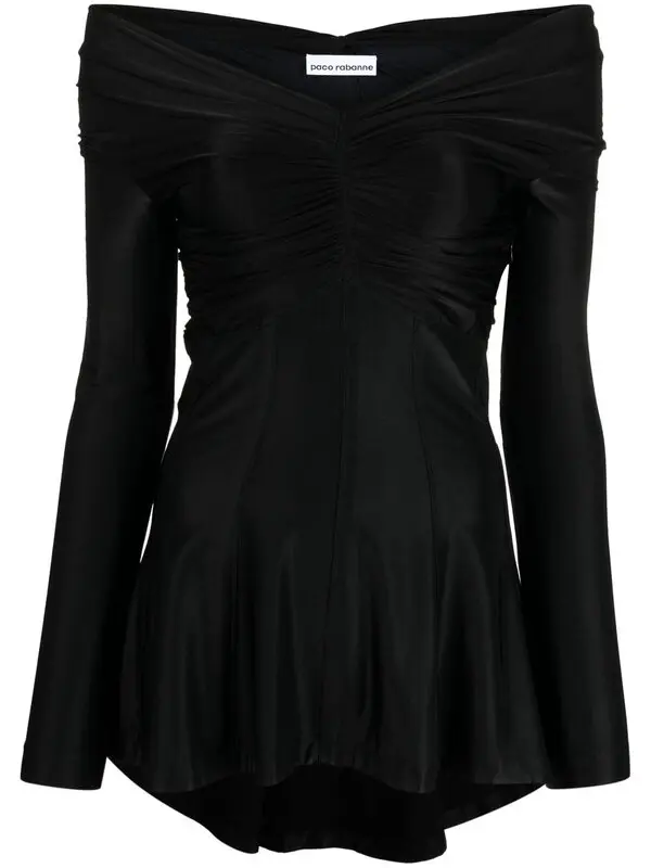 Rabanne Ruched Off-shoulder Flared Top - Black
