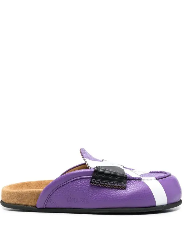 COLLEGE Cross-print Color-block Mules