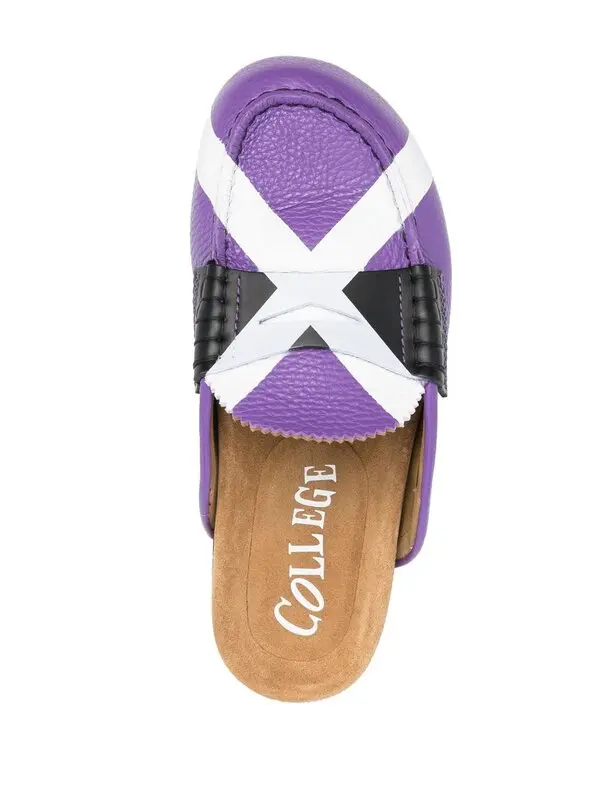 COLLEGE Cross-print Color-block Mules