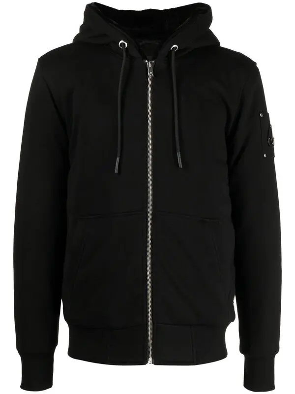 Moose Knuckles Logo Plaque Zip-up Hoodie - Black