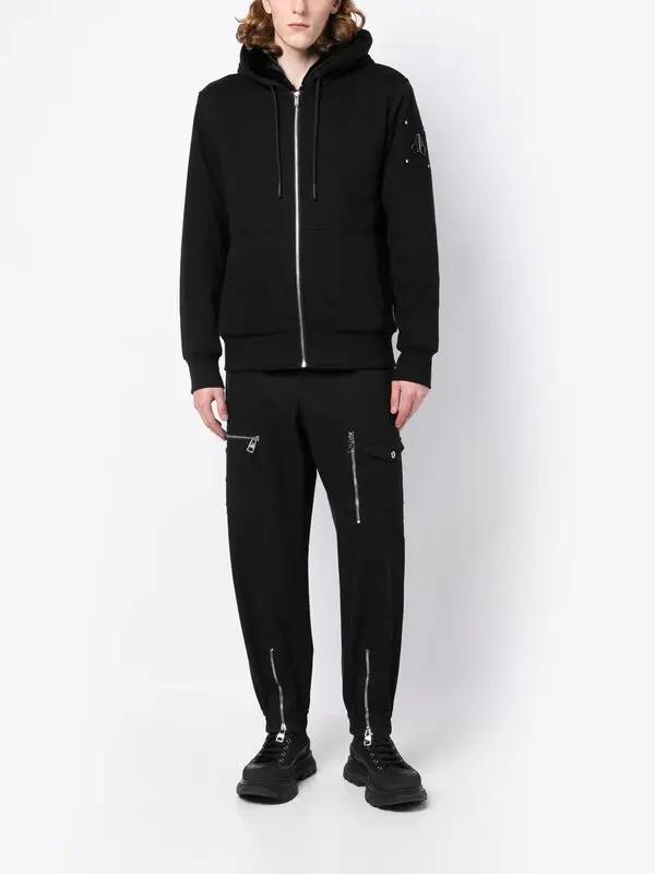 Moose Knuckles Logo Plaque Zip-up Hoodie - Black