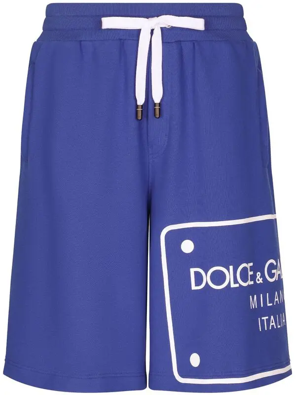 Dolce & Gabbana Logo Print Cotton Sweatshorts - Blue