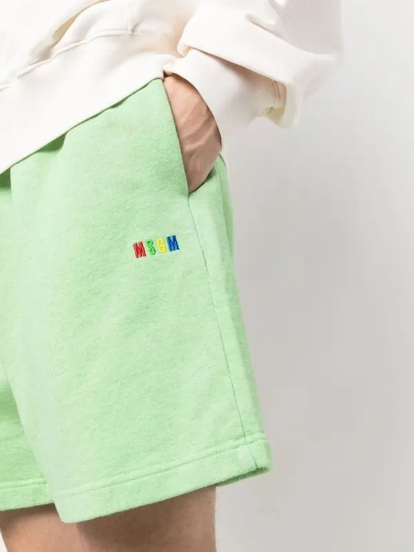 MSGM Embroidered-logo Cotton Shorts - Green