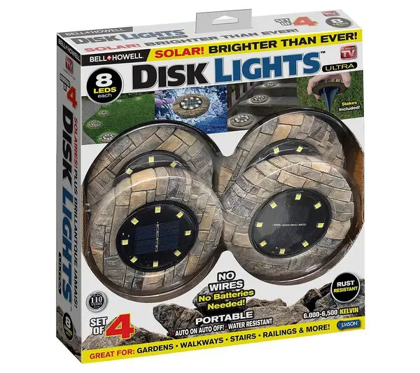 BELL & HOWELL Bell + Howell Outdoor Solar Powered Slate Disk Ights 4 Pack - One-color