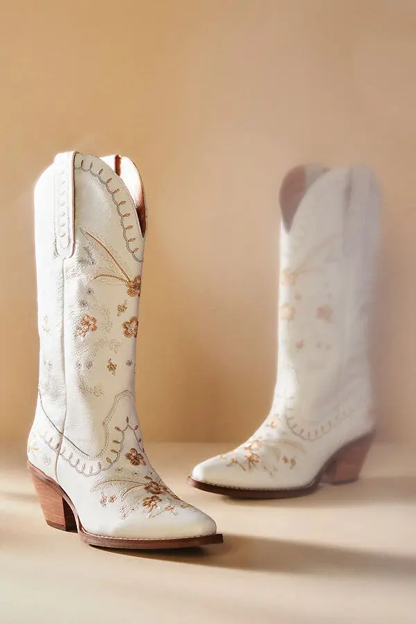 DINGO 1969 Full Bloom Leather Cowboy Boots By - White