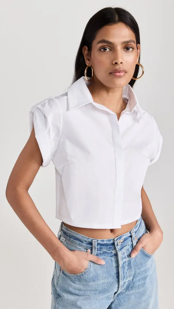 HEVRON Leonora Cropped Shirt - Cloud