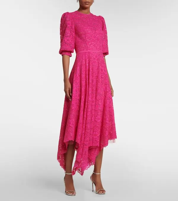 Costarellos Mina Floral Corded-Lace Midi Dress In Pink - 40% Off |  Editorialist