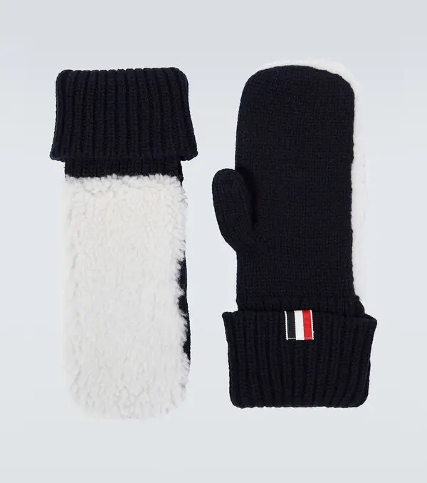 Thom Browne Shearling-trimmed Wool Mittens - Blue