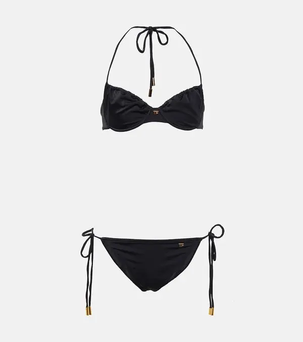 TOM FORD Logo Ruched Bikini - Black