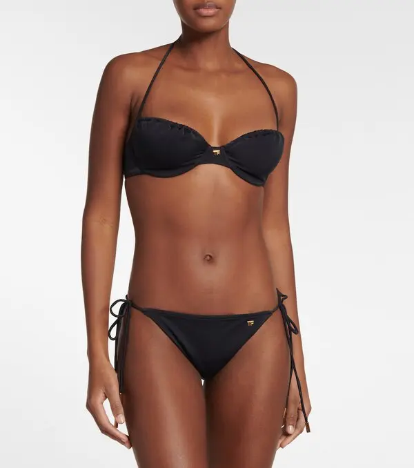 TOM FORD Logo Ruched Bikini - Black