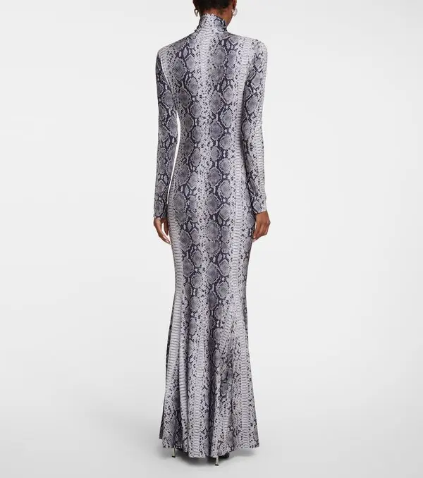 Norma Kamali Snake-print Turtleneck Jersey Maxi Dress