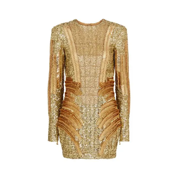 slim fit dress slacks Balmain - Dark Blue Long Sleeve Sequin Dress