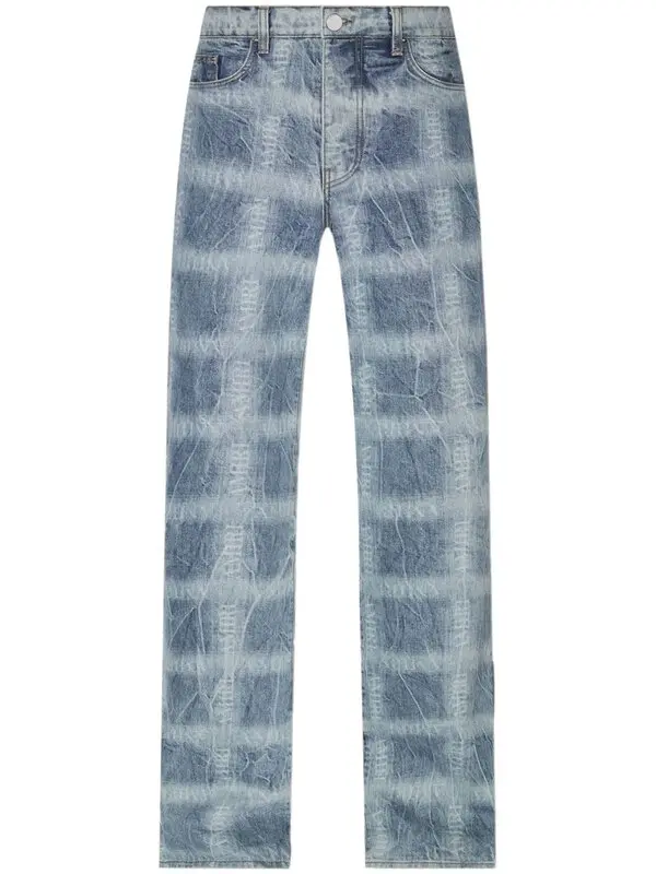 Amiri Plaid Print Wide Leg Jeans