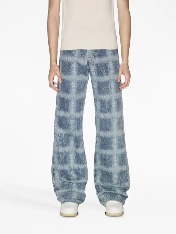 Amiri Plaid Print Wide Leg Jeans