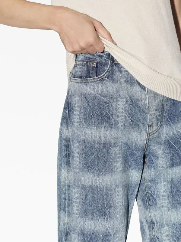 Amiri Plaid Print Wide Leg Jeans
