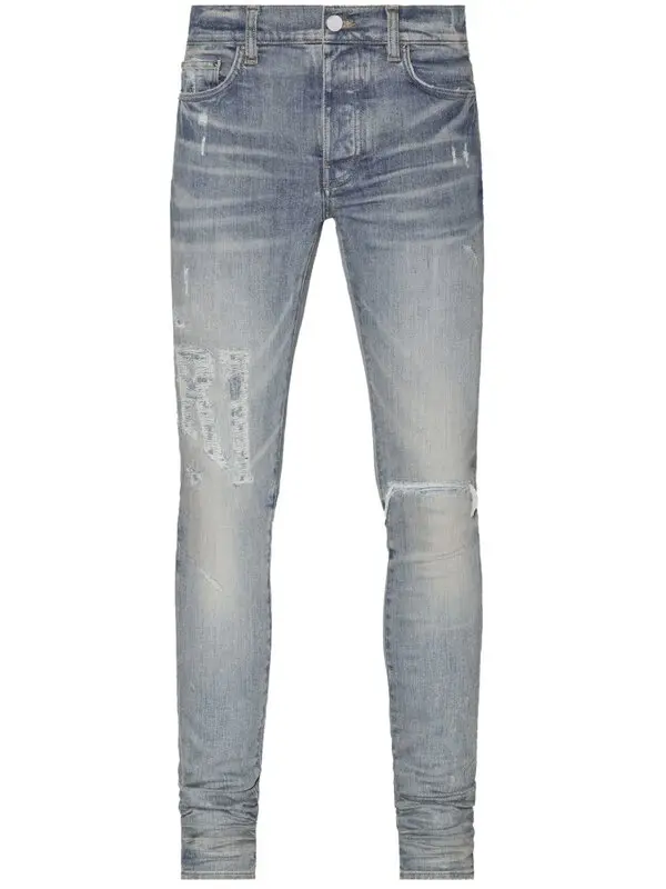 Amiri Distressed Logo Skinny Jeans - Blue