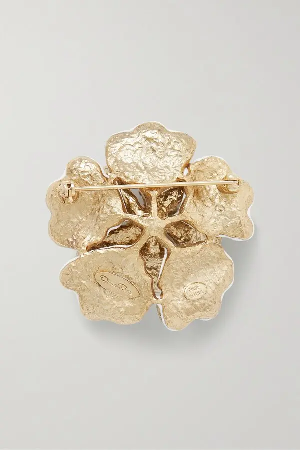 Oscar De La Renta Broken Flower Gold-Tone, Faux Pearl And  display picture 1