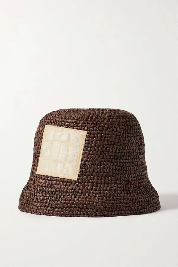 Jacquemus Ficiu Embroidered Raffia Bucket Hat In Brown - 50% Off