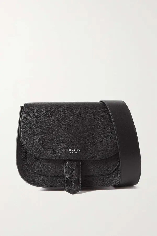 SERAPIAN Luna Textured-leather Shoulder Bag - Black