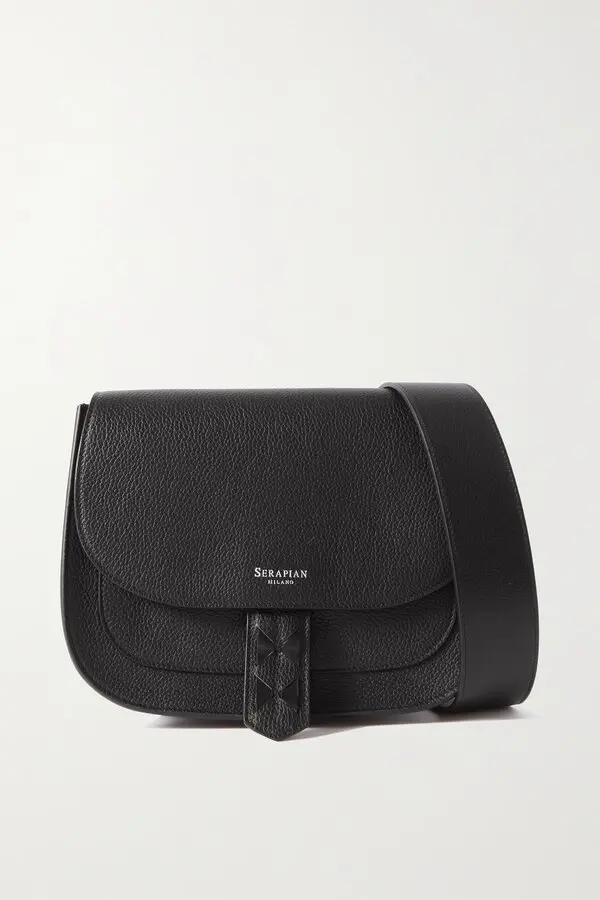 SERAPIAN Luna Textured-leather Shoulder Bag - Black