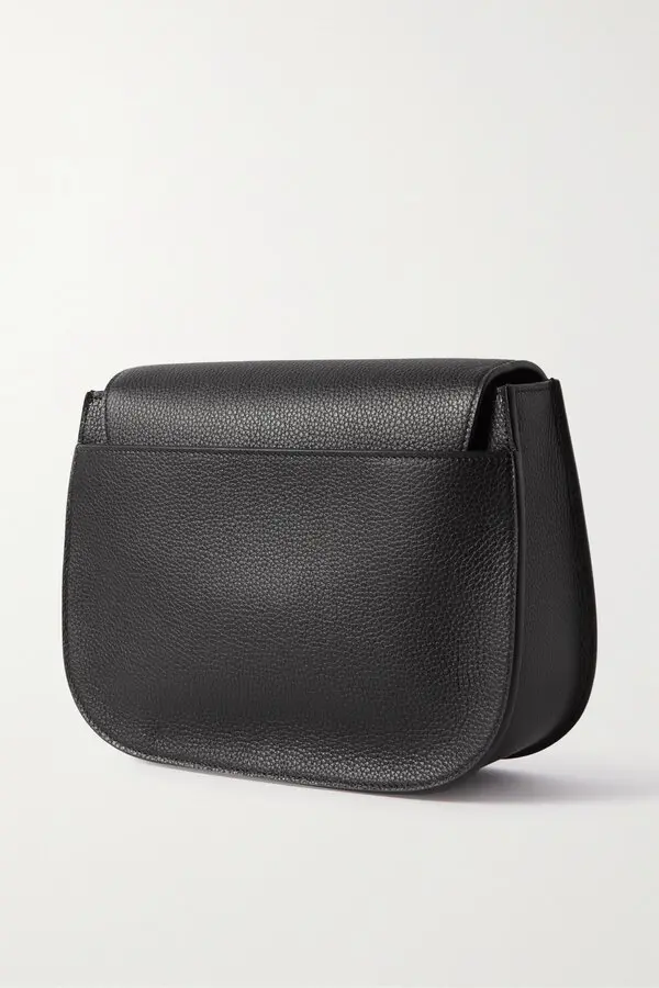 SERAPIAN Luna Textured-leather Shoulder Bag - Black