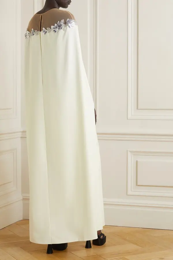 Marchesa Cape-Effect Embellished Gown In Ivory - 70% Off | Editorialist