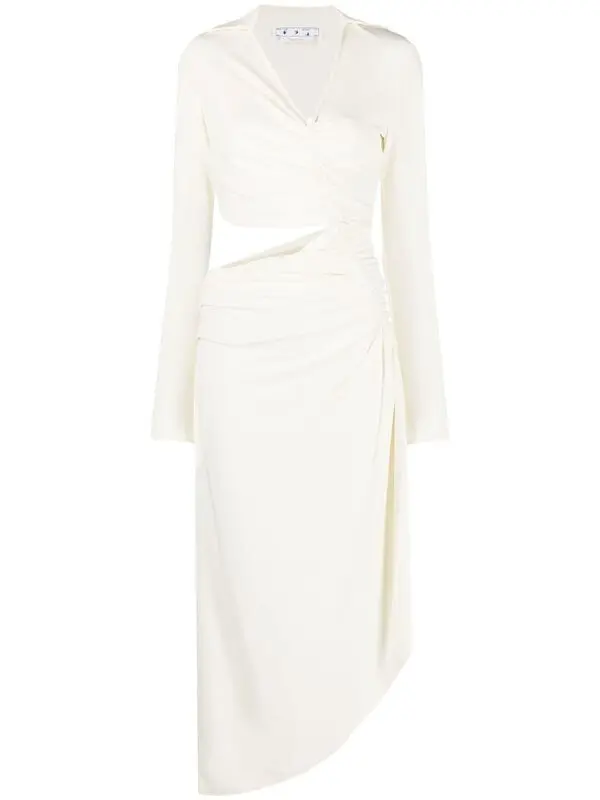 Off-White Vi-crepe Draped Midi Dress - White