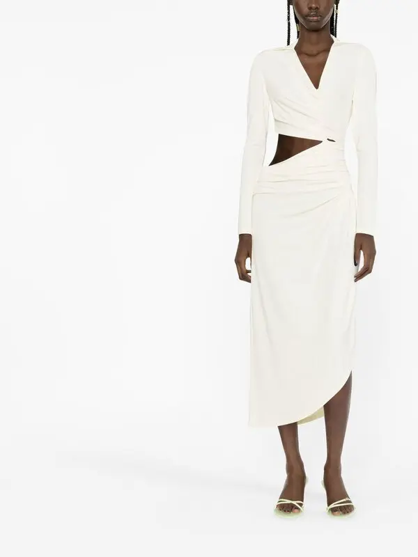 Off-White Vi-crepe Draped Midi Dress - White