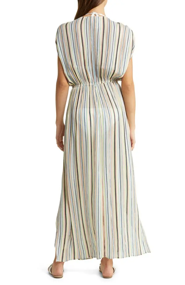 chinese dress ladies ELAN SP23 MAXI DRESS IN CORAL STRIPE  Over The Edge Apparel