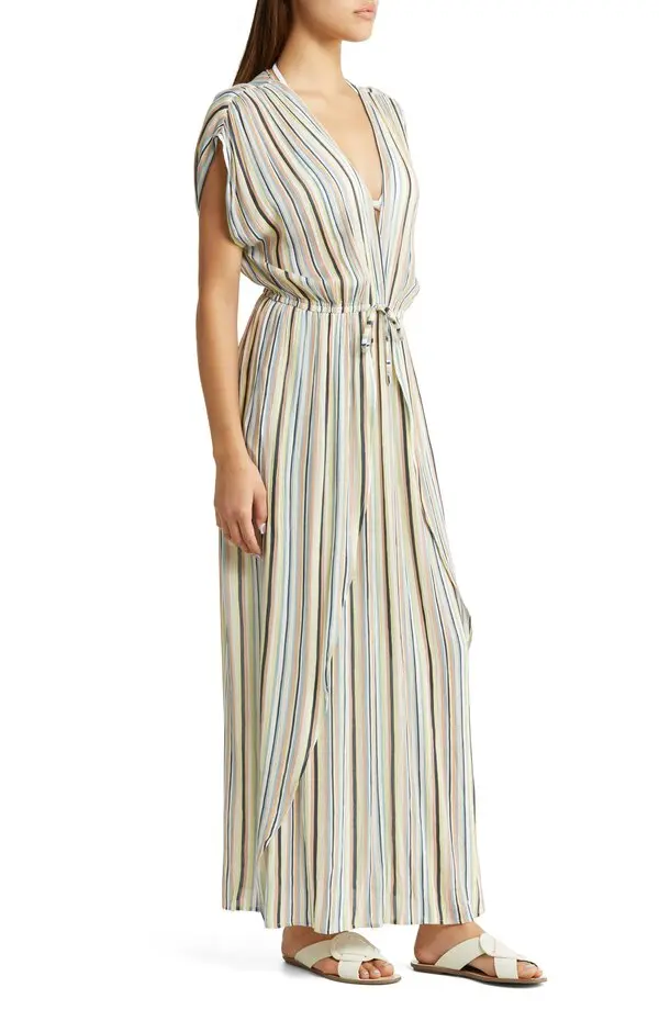 knee length dresses for ladies Elan Black Melon Stipe Flowy Maxi Dress main image 1