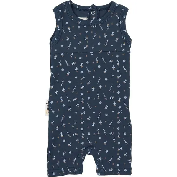 MANIÈRE Floral Print Cotton Knit Romper - Blue