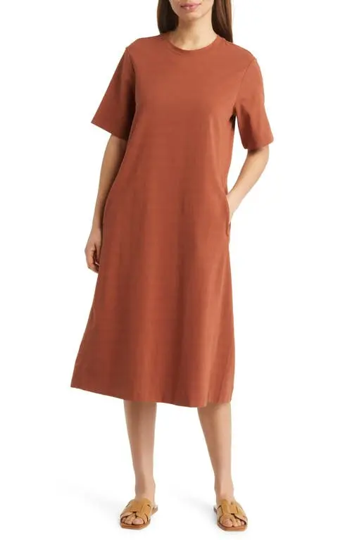 Nordstrom Stretch Cotton Midi T-Shirt Dress In Rust Sequoia 59