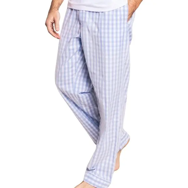 PETITE PLUME Gingham Woven Cotton Pajama Pants - Blue