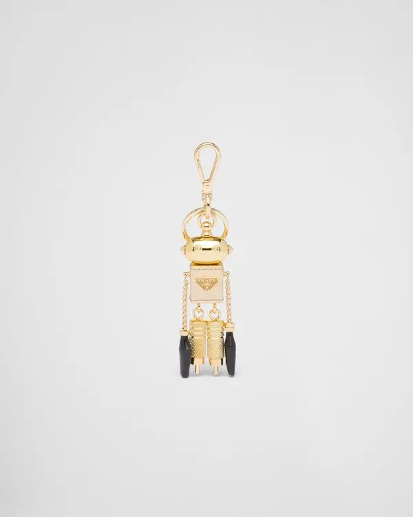 Prada Robot Saffiano Leather Keychain Charm - Platinum