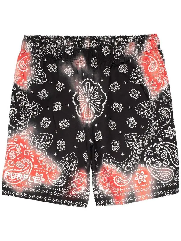 PURPLE BRAND Paisley-print Bleached Shorts - Black
