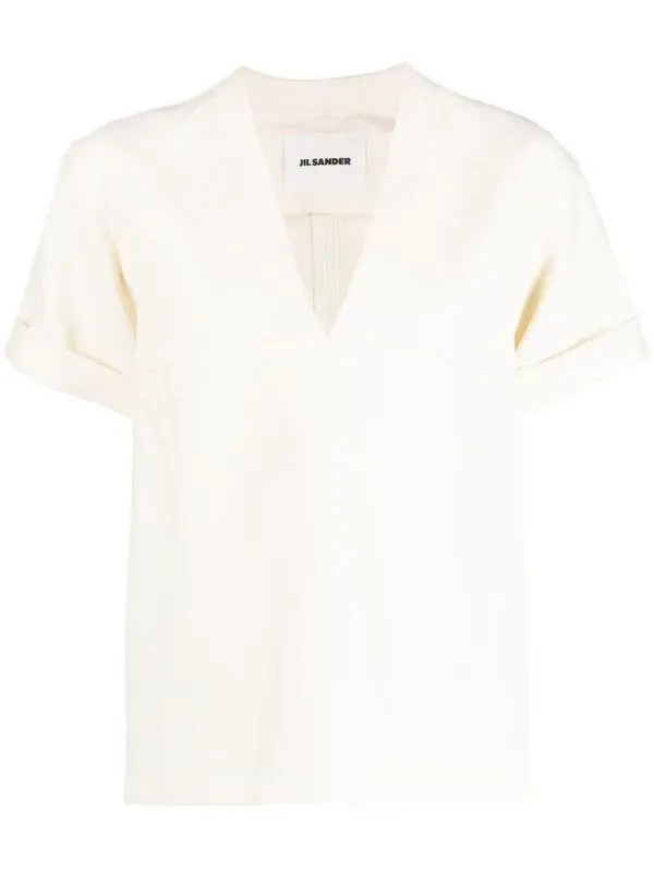 JIL SANDER Linen-blend V-neck Blouse - Neutrals