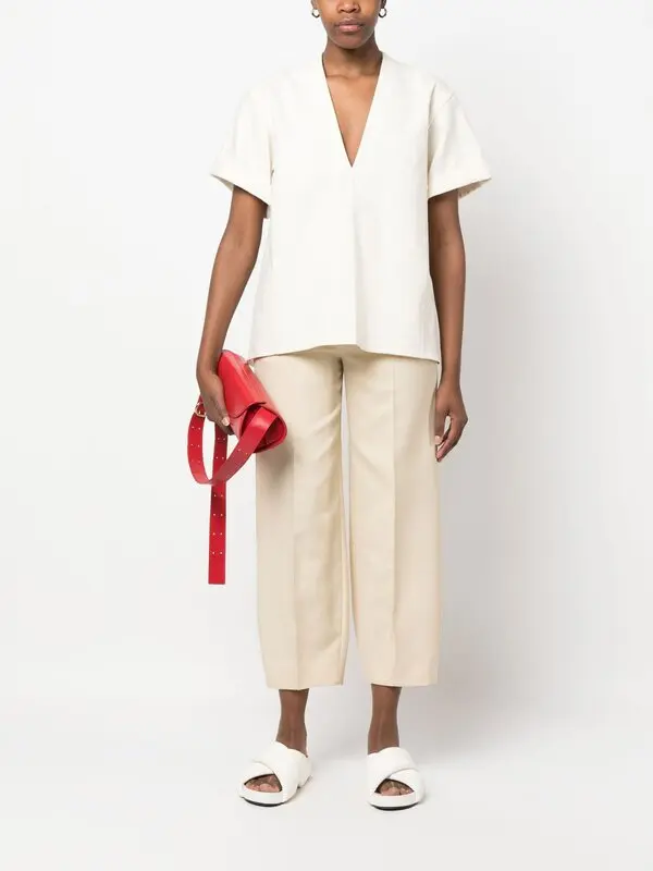 JIL SANDER Linen-blend V-neck Blouse