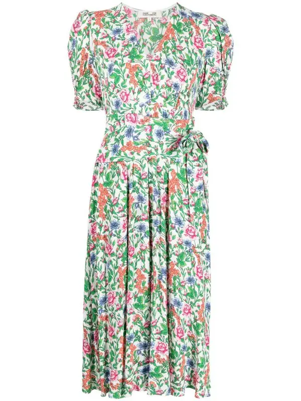 Diane Von Furstenberg Floral Print Pleated Midi Dress