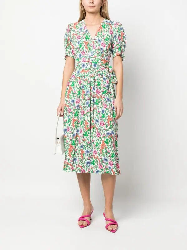Diane Von Furstenberg Floral Print Pleated Midi Dress