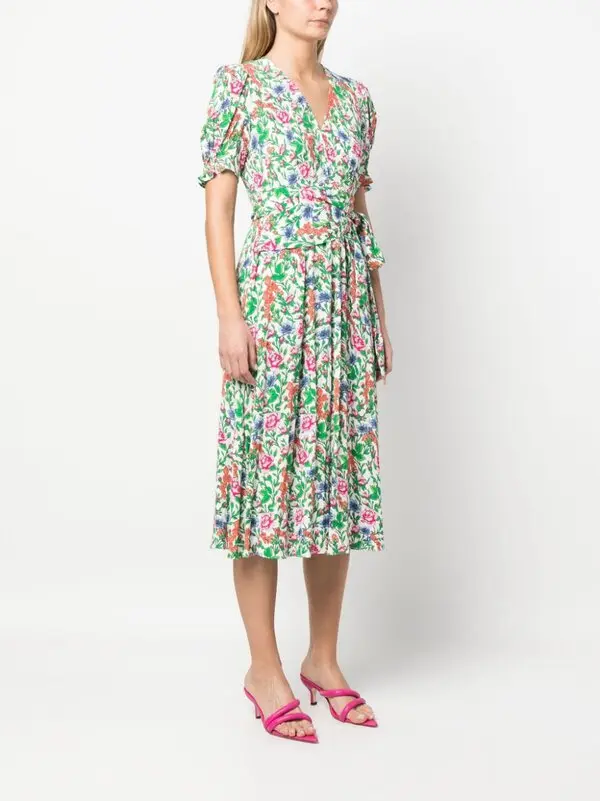 Diane Von Furstenberg Floral Print Pleated Midi Dress