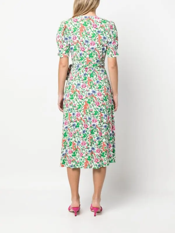 Diane Von Furstenberg Floral Print Pleated Midi Dress