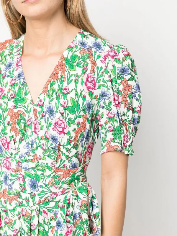 Diane Von Furstenberg Floral Print Pleated Midi Dress