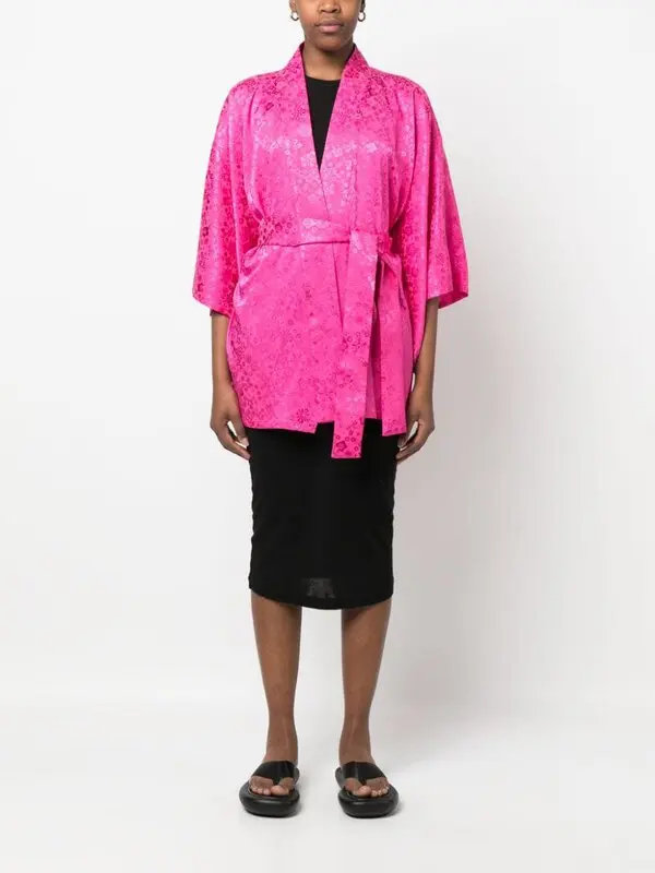 P.a.r.o.s.h Floral-jacquard Tie-waist Jacket