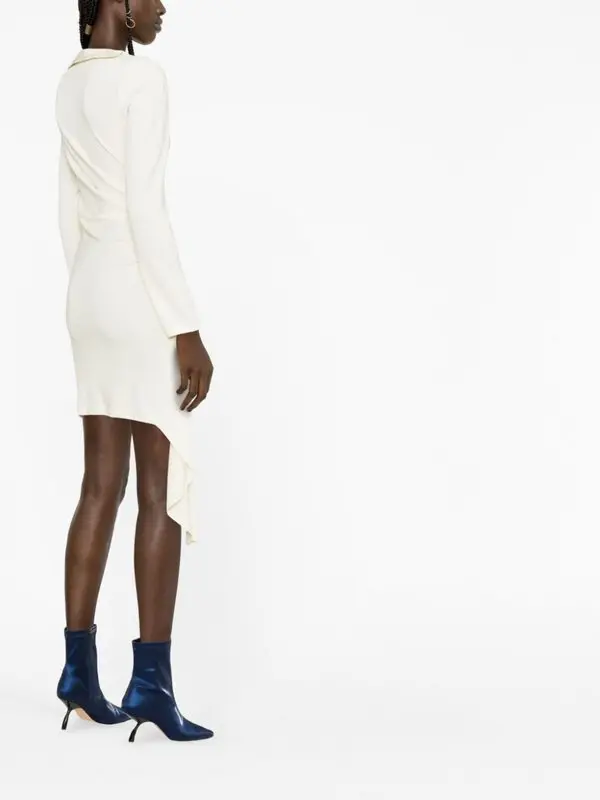 Off-White Asymmetric Ruched Minidress - Neutrals