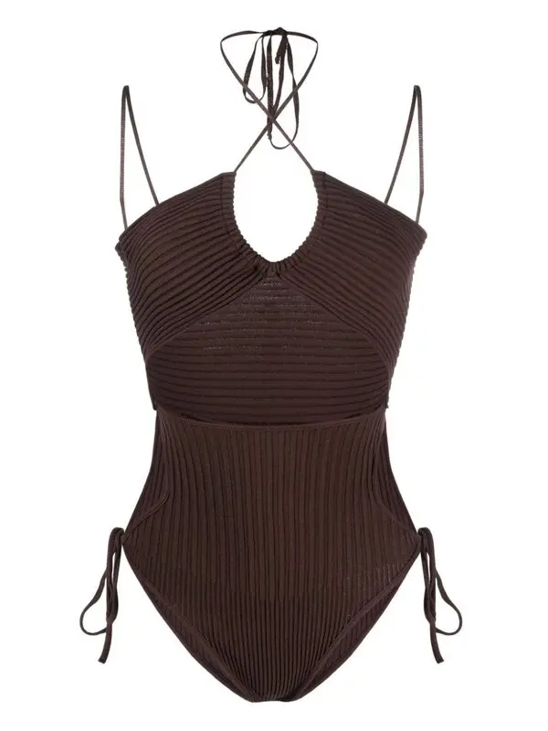 ANDREĀDAMO Halterneck Ribbed-knit Bodysuit - Brown