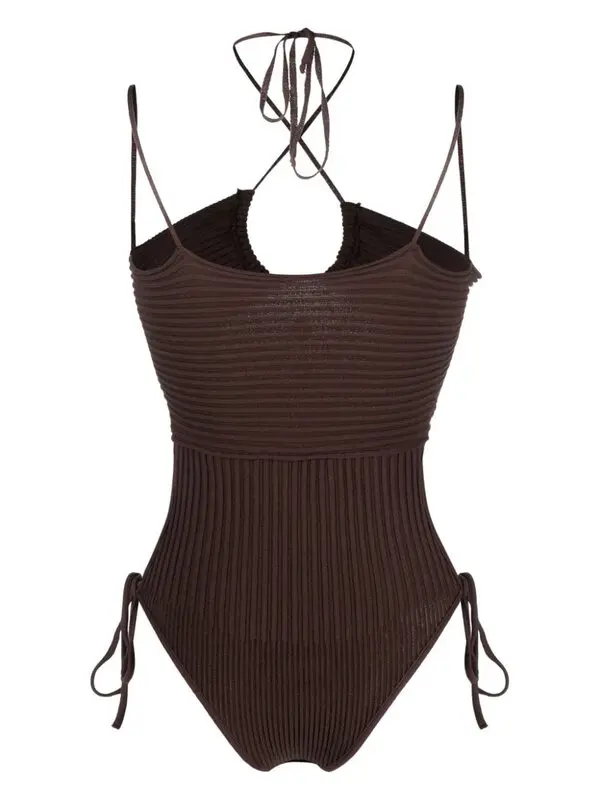 ANDREĀDAMO Halterneck Ribbed-knit Bodysuit - Brown