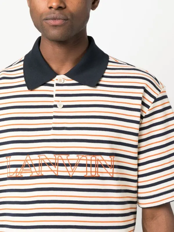 LANVIN Logo-embroidered Striped Polo Shirt