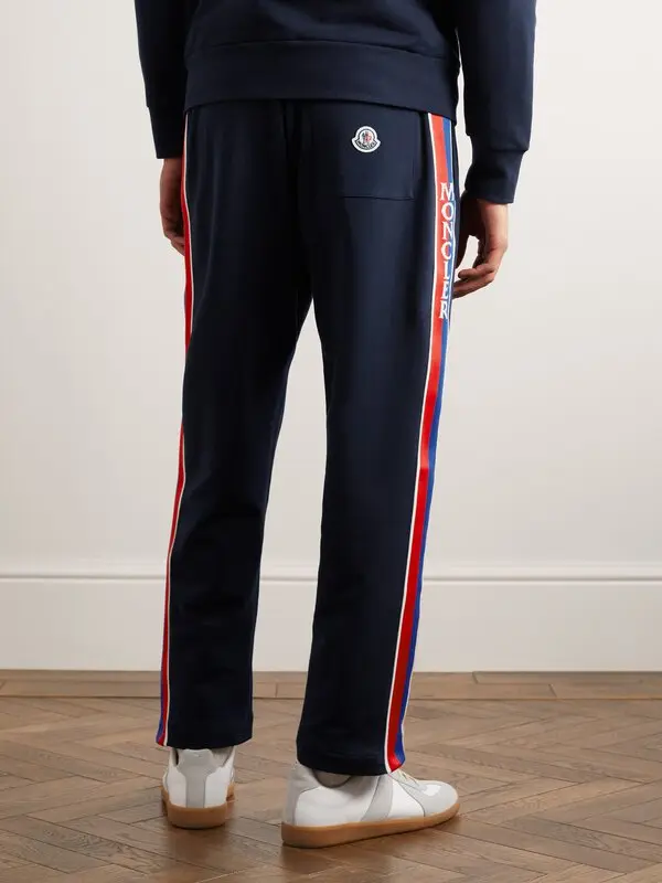 Moncler Tapered Webbing-trimmed Stretch-cotton Jersey Sweatpants